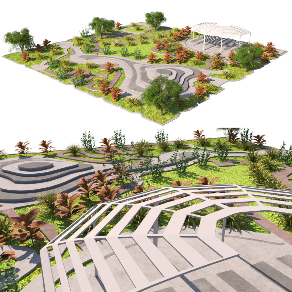 Terraced Park with Amphitheater 3d scene - mehrazvira.com