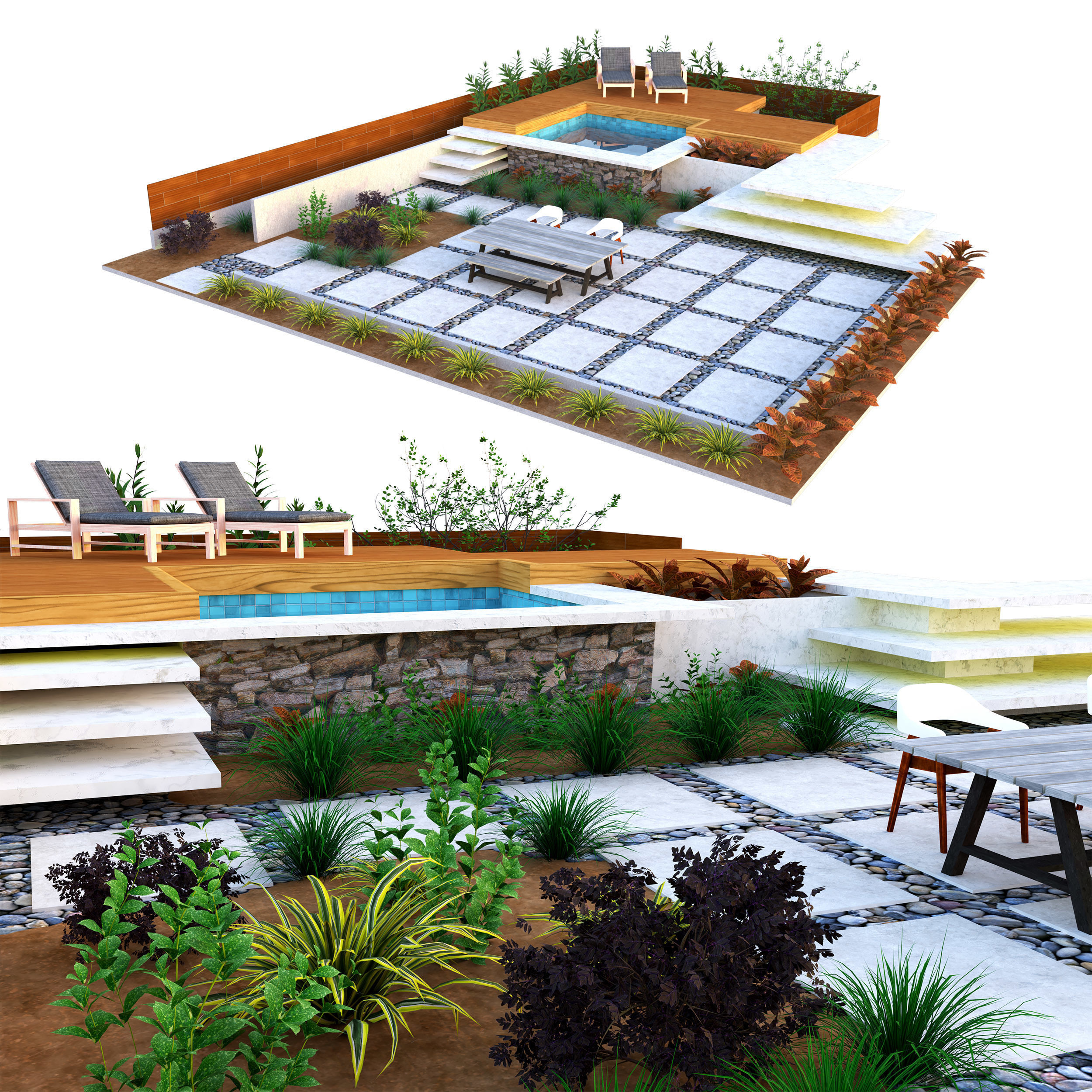 Backyard Pool and Greenery 3d model - mehrazvira.com
